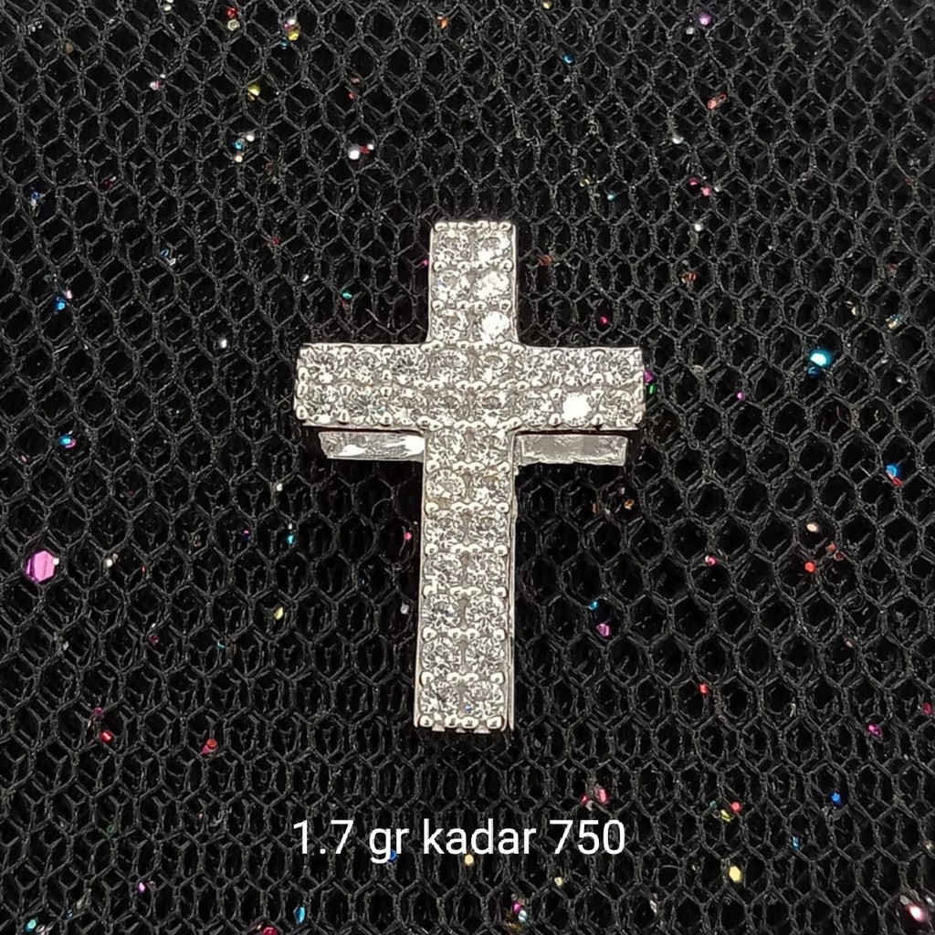 Jual Liontin emas 17K kadar 750 - model salib batu penuh berat 1.7 gram ...