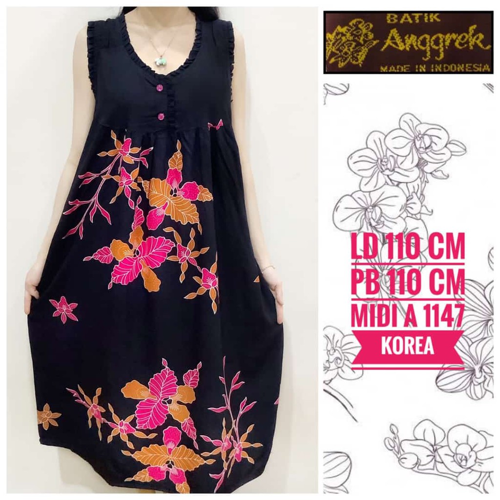 Jual DASTER YUKENSI BATIK ANGGREK PREMIUM MIDI A1147 KOREA | Shopee ...