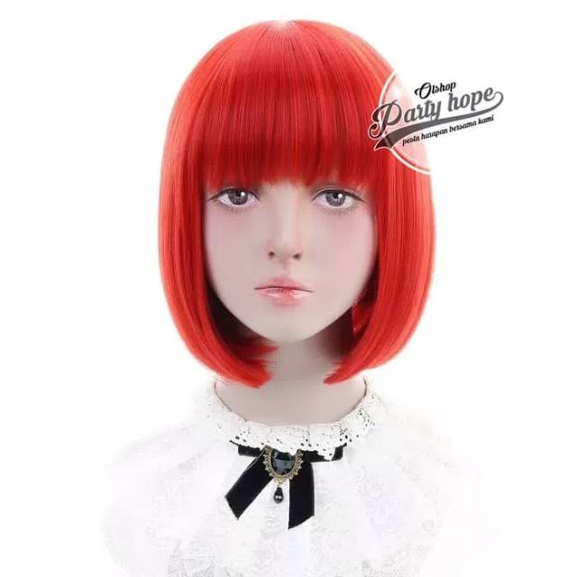 Jual Wig bob merah / wig lurus pendek / wig poni pendek/ rambut palsu ...