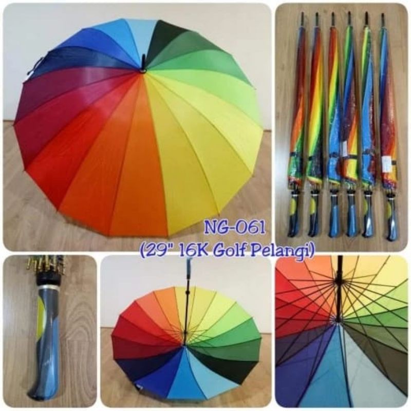 Jual Payung Golf Besar Jumbo Pelangi Rainbow 16 jari kuat kokoh payung ...