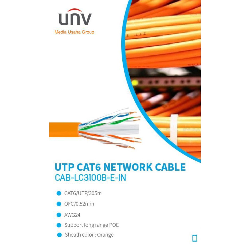 Jual UNV Cable LAN UTP Cat-6 ( CAB-LC3100B-E-IN ) Orange 1 Roll ( 305m ...