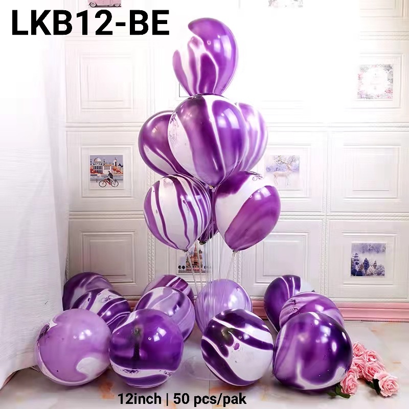 Jual LKB12-BE Balon latex 12 inch 1 pak isi 50 marble marmer tebal ungu ...