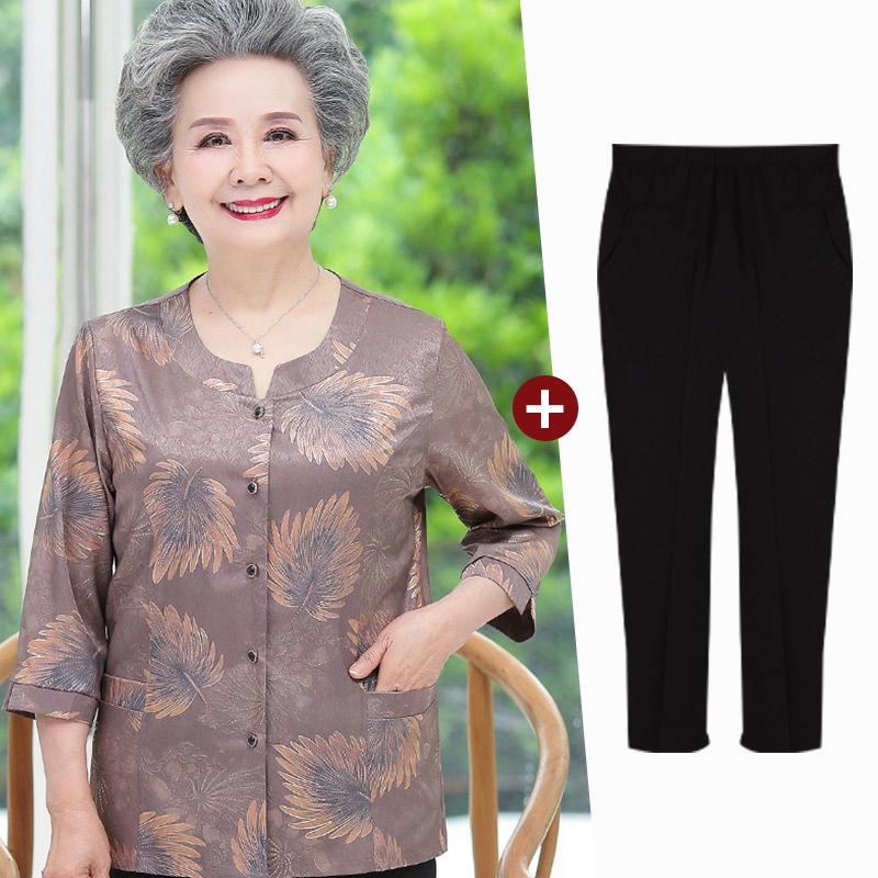 Jual Ibu musim semi dan musim panas gaun simulasi kemeja sutra setengah ...