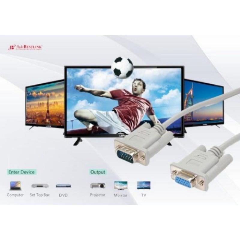 Jual Kabel VGA 5 meter / Kabel VGA cowo Cewe 5meter / kabel VGA male to female/ kabel VGA putih ...