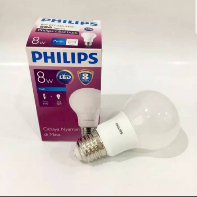 Jual Lampu Bohlam LED Philips 8 Watt putih Cool Daylight ( 8w 8 w 8watt ...