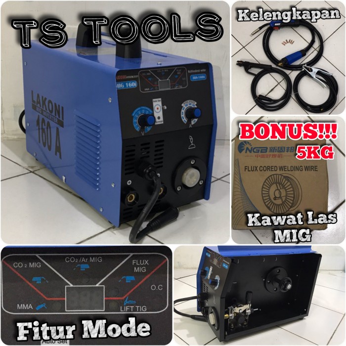 Jual Lakoni Mig 160i Mesin Las MIG MMA CO2 160A Tanpa Gas Lakoni MIG 160 i | Shopee Indonesia