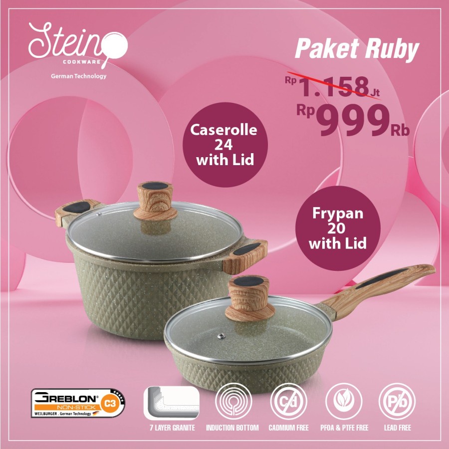 Jual [Free Nylon] Stein Steincookware Diamond Paket Ruby (Frypan 20cm ...