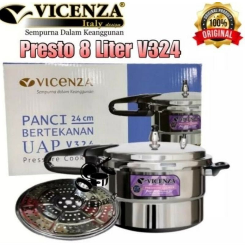 Jual Pressure cooker / panci presto / Panci bertekanan uap VISENZA V324 Kapasitas 8L (24cm ...