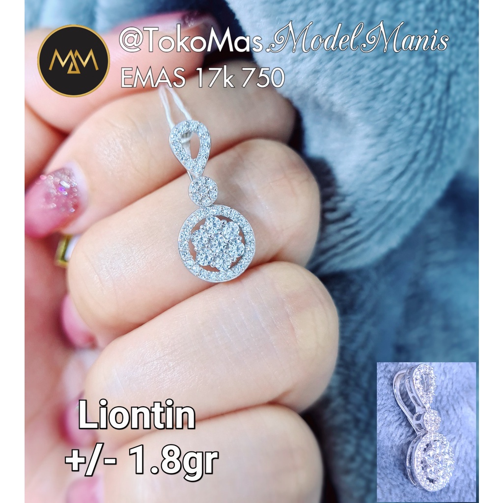 Jual Liontin kolong susun diamond looks emas putih 750 kadar 17k ...