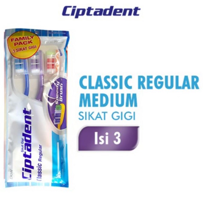 Jual CIPTADENT SIKAT GIGI ISI 3 CLASSIC DOUBLE ACTION REGULER SOFT ...