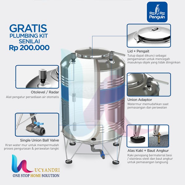 Jual Tangki Air Penguin Stainless TBSK 2000 STAINLESS STEEL / Toren Air ...