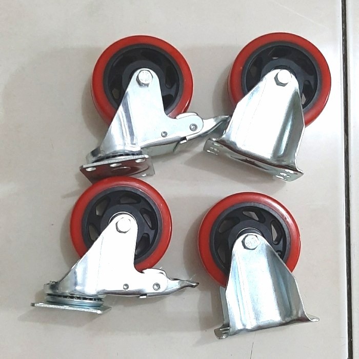 Jual roda polyurethane 4 inch medium duty 1set/4pcs (2rem 2 mati ...