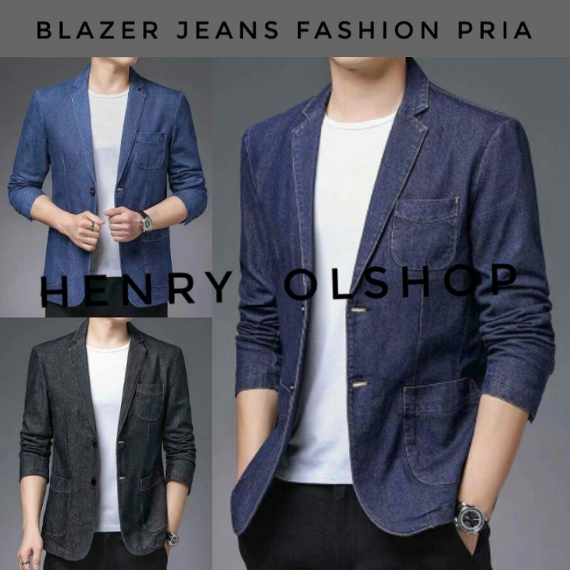 Jual JAS BLAZER JEANS FASHION PRIA MODEL KEKINIAN BAJU COWOK DENIM ...