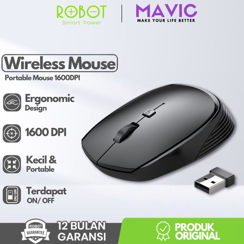 Jual ROBOT M205 Wireless Mouse Optical 2.4Ghz Power ON/OFF 1600DPI Receiver USB untuk PC Laptop ...