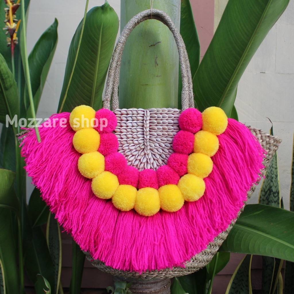 Jual tas mendong pom pom |tas pantai bali |tas etnik |tas anyaman bali ...