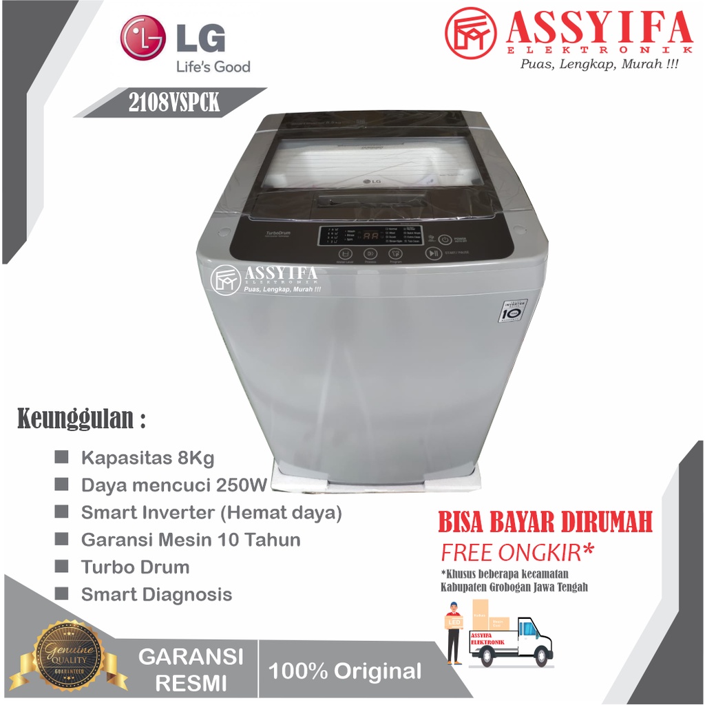 Jual MESIN CUCI LG 1 TABUNG 8Kg T2108VSPCK Smart Inverter Hemat Listrik ...