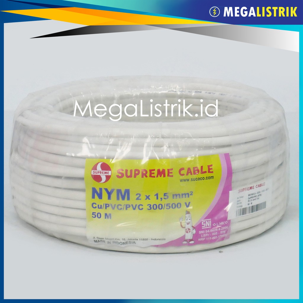 Jual SUPREME NYM 2X1.5 ( 50 METER ) / KABEL LISTRIK PUTIH KAWAT TEMBAGA 2 X 1.5 MM / 2X1,5 / 2 X ...