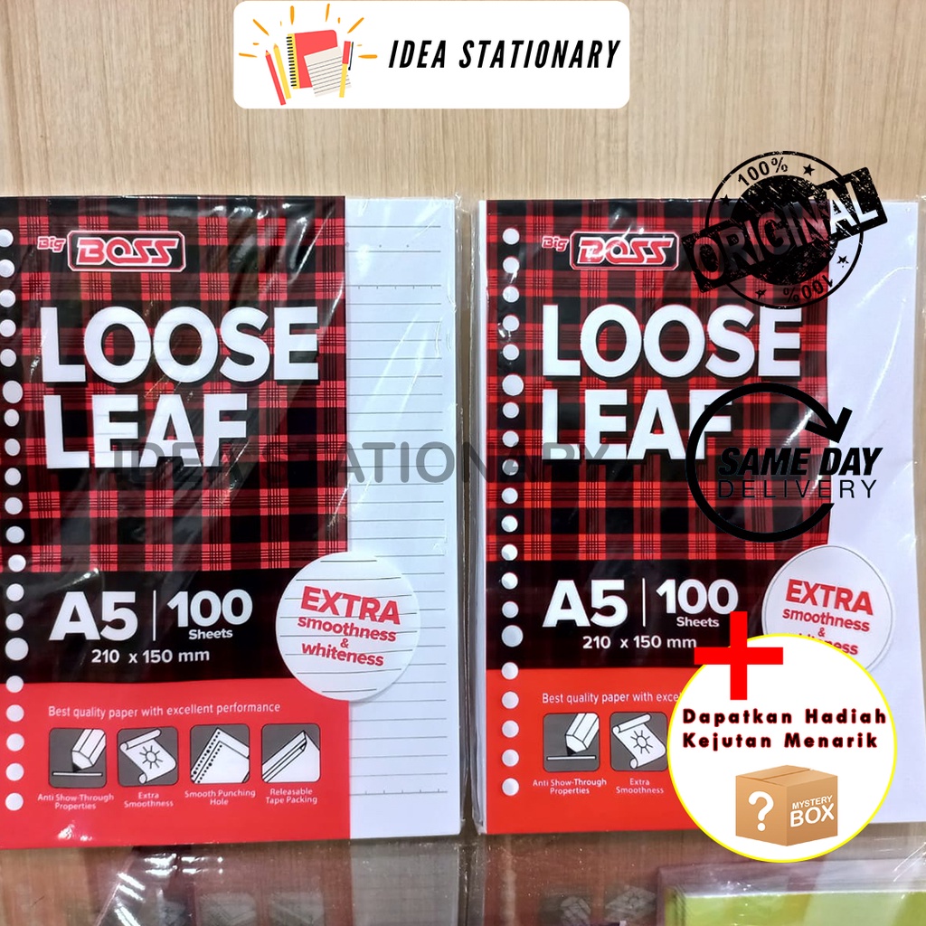 Jual READY!! Loose Leaf Kertas Binder Ukuran A5 Isi 100 Lembar Garis / Polos BIG BOSS | Shopee ...
