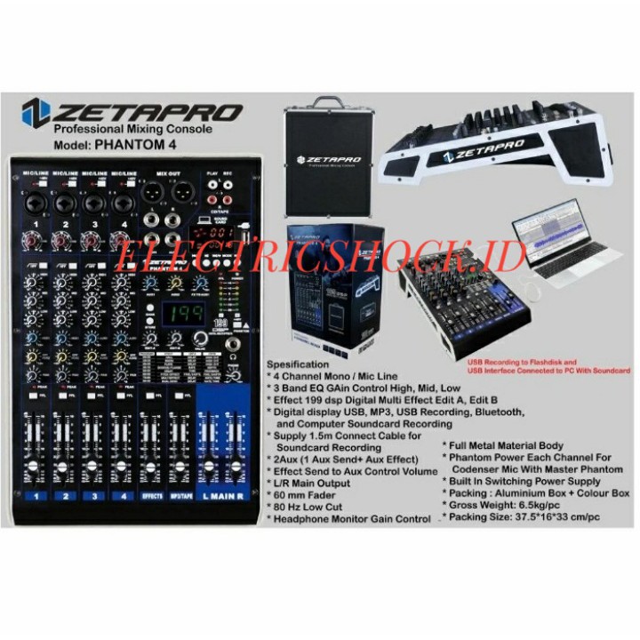 Jual MIXER AUDIO ZETAPRO PHANTOM 4 / PHANTOM4 ( 4 CHANNEL ) | Shopee Indonesia