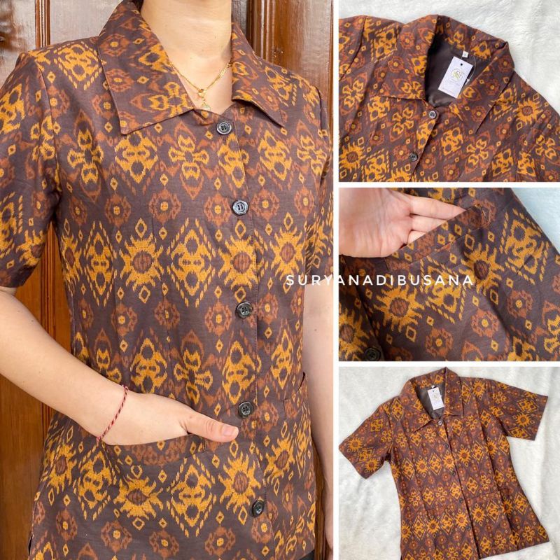 Jual Kemeja Endek Wanita | Baju Endek Bali Murah (FURING) | Shopee ...