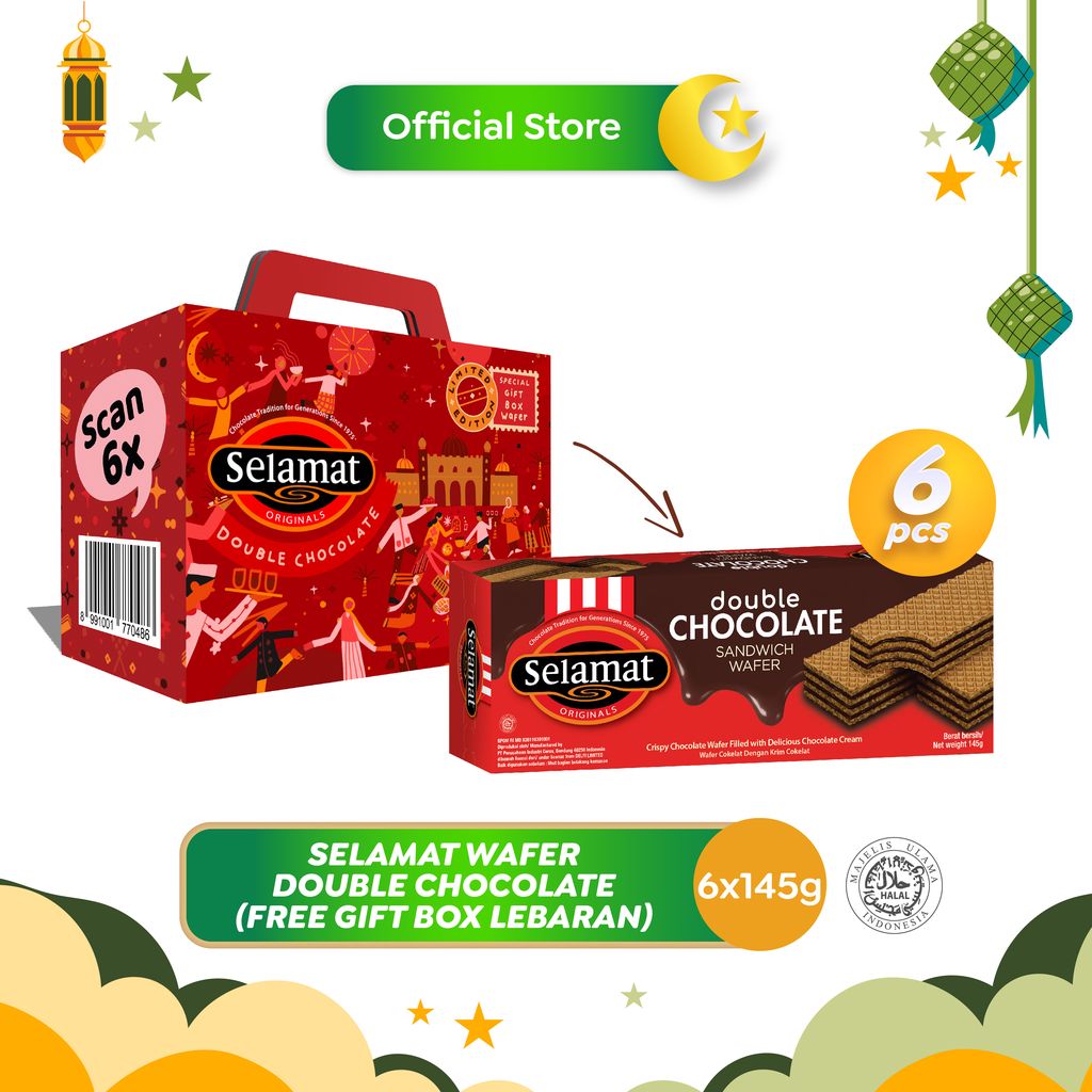 Jual Selamat Wafer Double Chocolate 145g - 6 pcs (FREE Gift Box Lebaran) | Shopee Indonesia