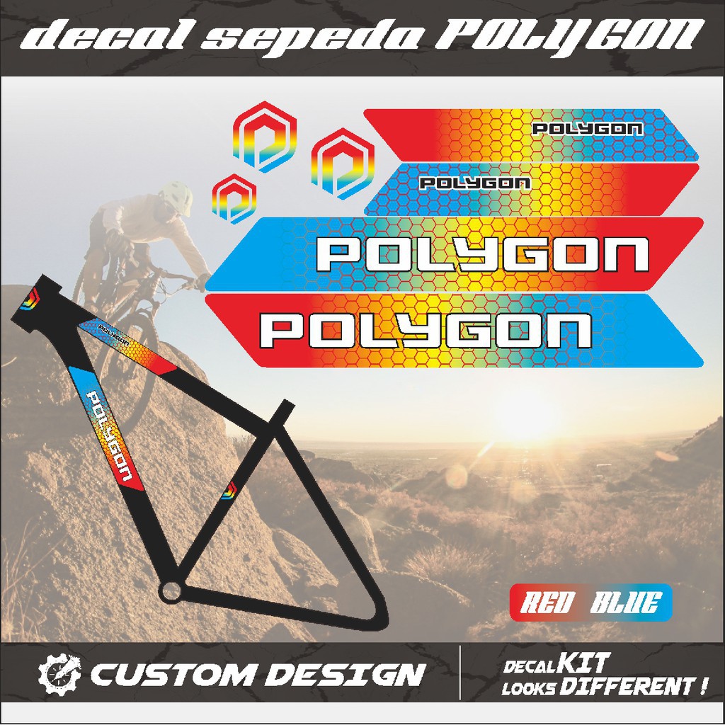 Jual STICKER DECAL SEPEDA MOTIF POLYGON WARNA BLUE HIJAU STABILO RED ...