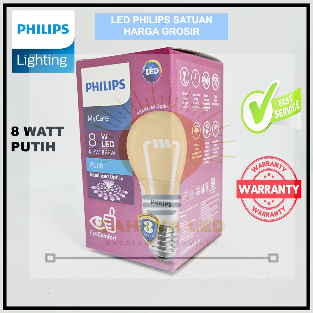 Jual PHILIPS LAMPU LED BULB MYCARE 8W / 8 WATT PUTIH (BERGARANSI 3 ...