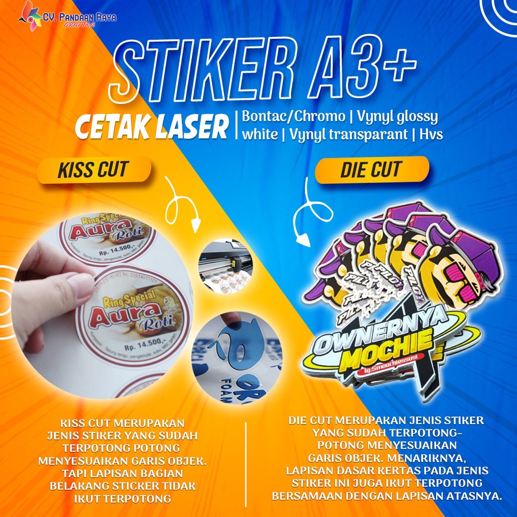 Jual Cetak + Cutting Sticker Vinyl White / Transparan / Mate A3+ Custom TANPA PO | Shopee Indonesia