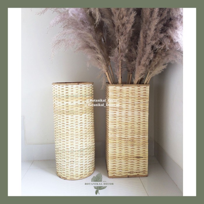 Jual VAS ROTAN ANYAMAN BAMBU ASLI COCOK UNTUK DEKORASI PAMPAS/BUNGA ...