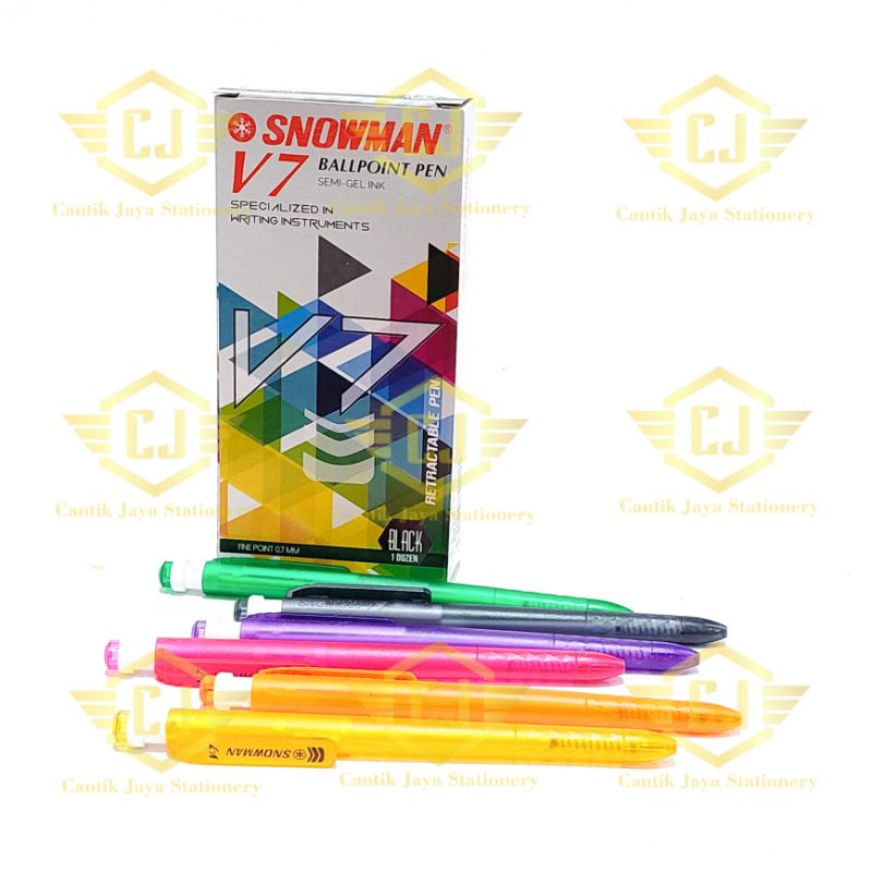 Jual [1 BOX / 12 PCS] Ballpoint Pulpen Snowman V7 Semi-gel ink 0.7mm ...