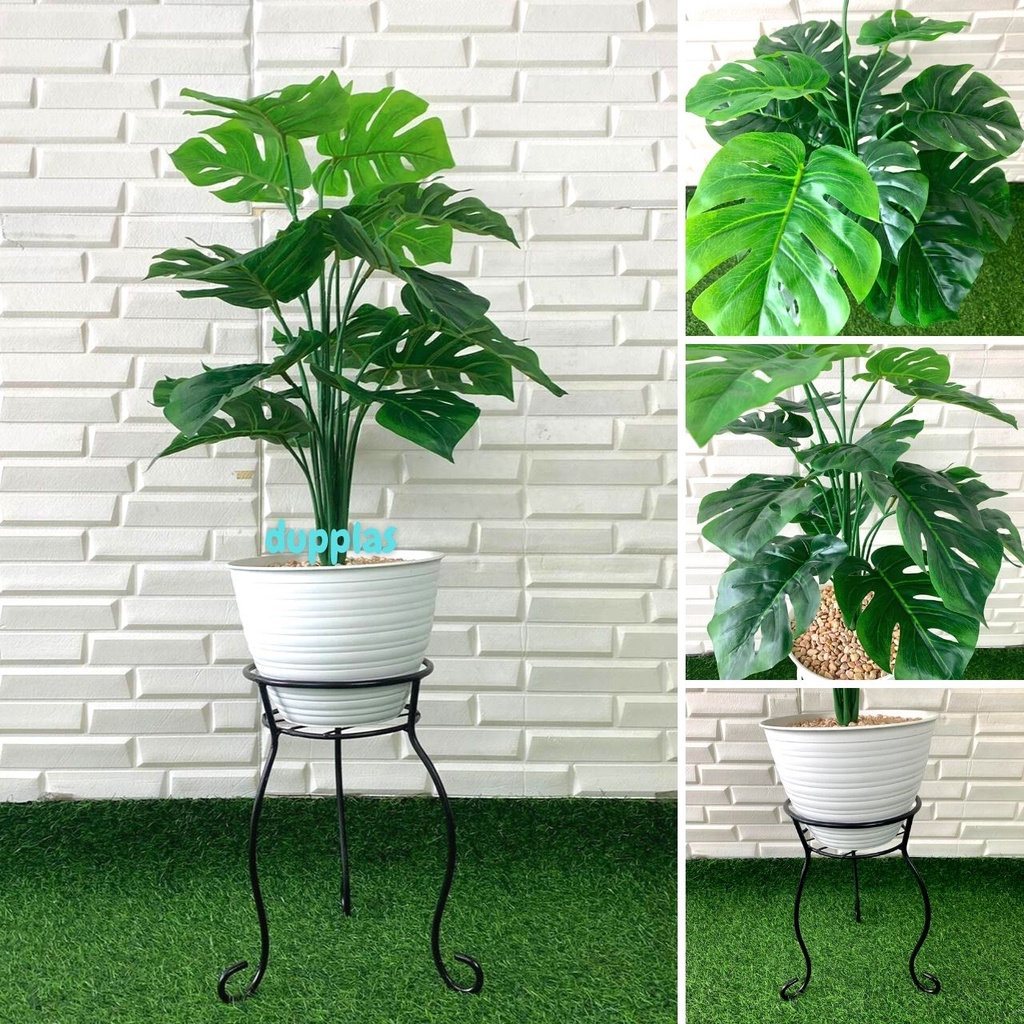 Jual Pohon Daun Monstera Tapak Gajah X18 Artificial Pot Tawon Planter ...