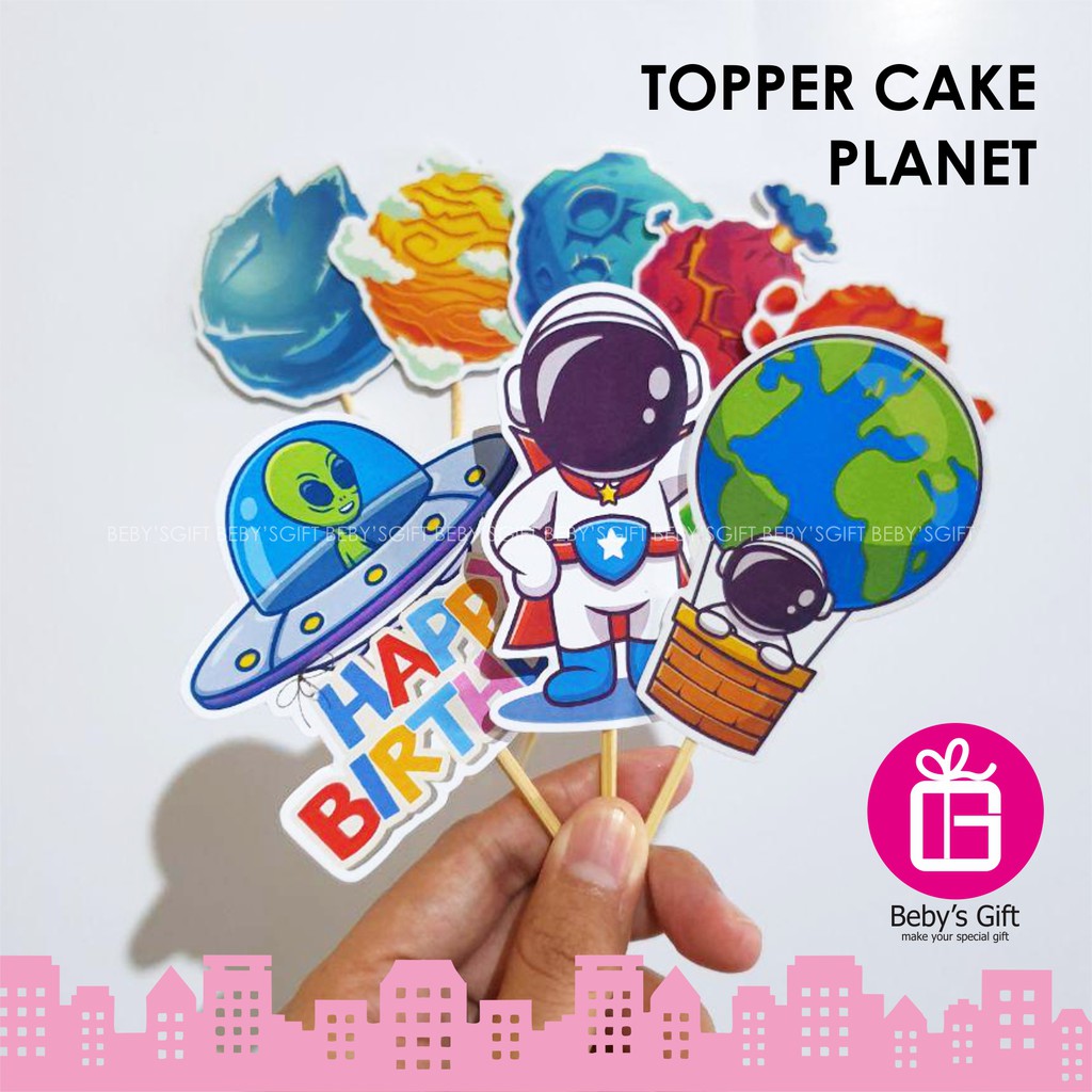 Jual [isi 10] Hiasan Kue Tema Planet / Birthday Cake Topper / Astronot ...