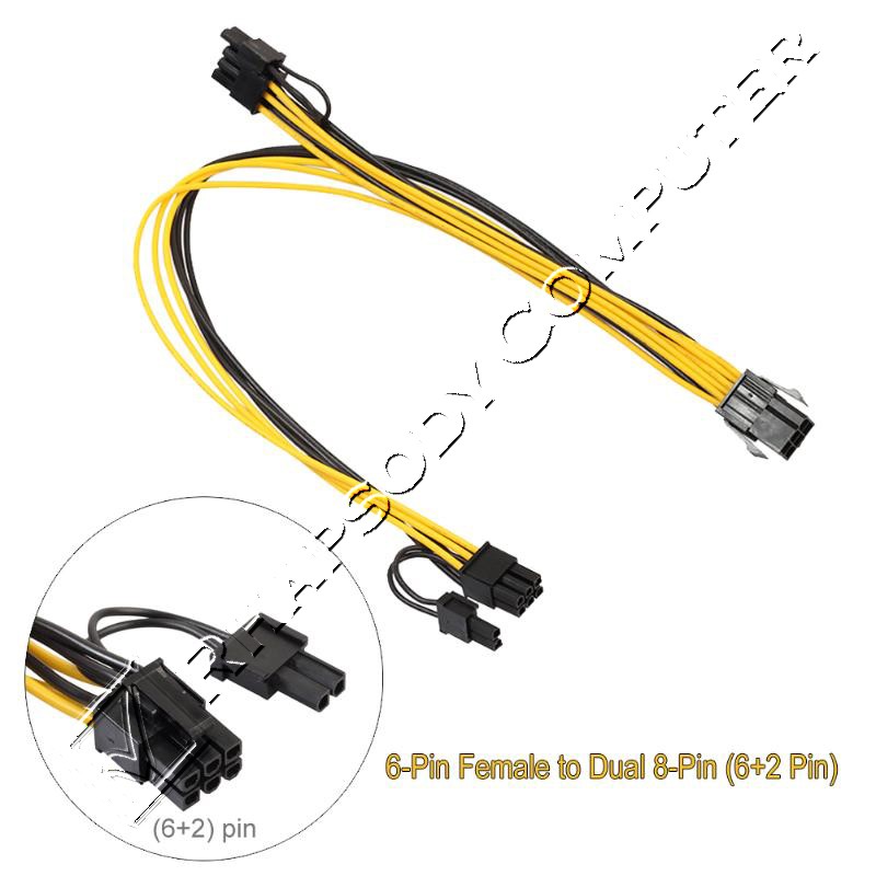 Jual Kabel Power VGA 6 Pin (Female) to 2x PCI-e 8(6+2) Pin (Male) Long ...