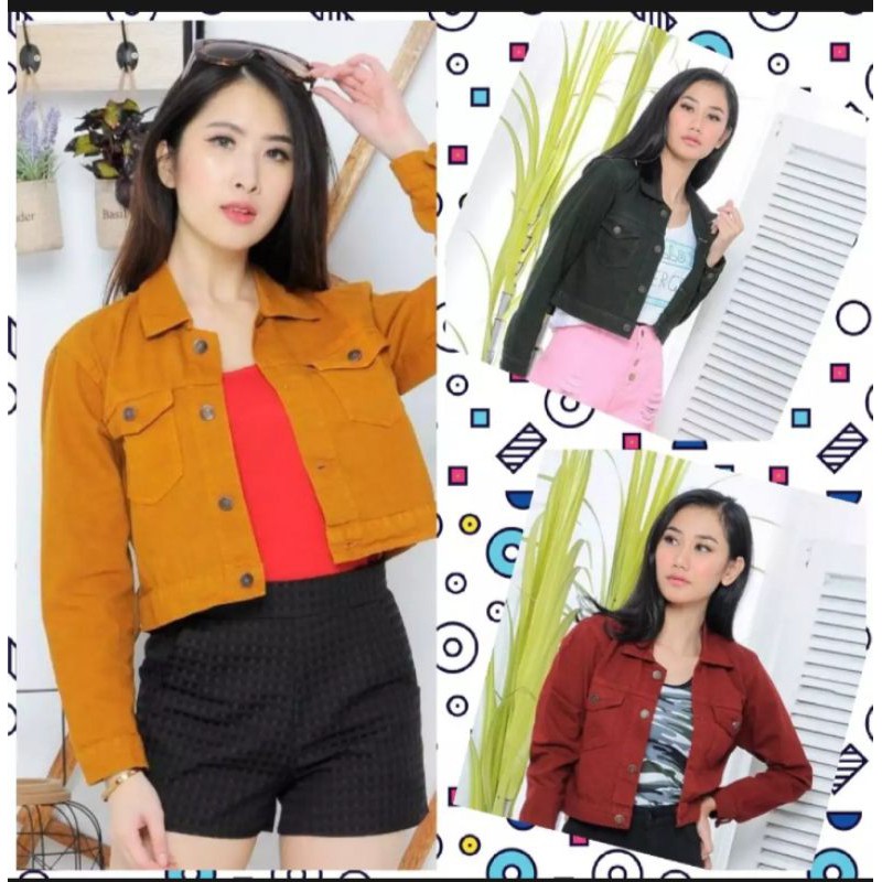 Jual Jaket biondy wanita jaket jeans denim Crop Wanita Jaket korean ...