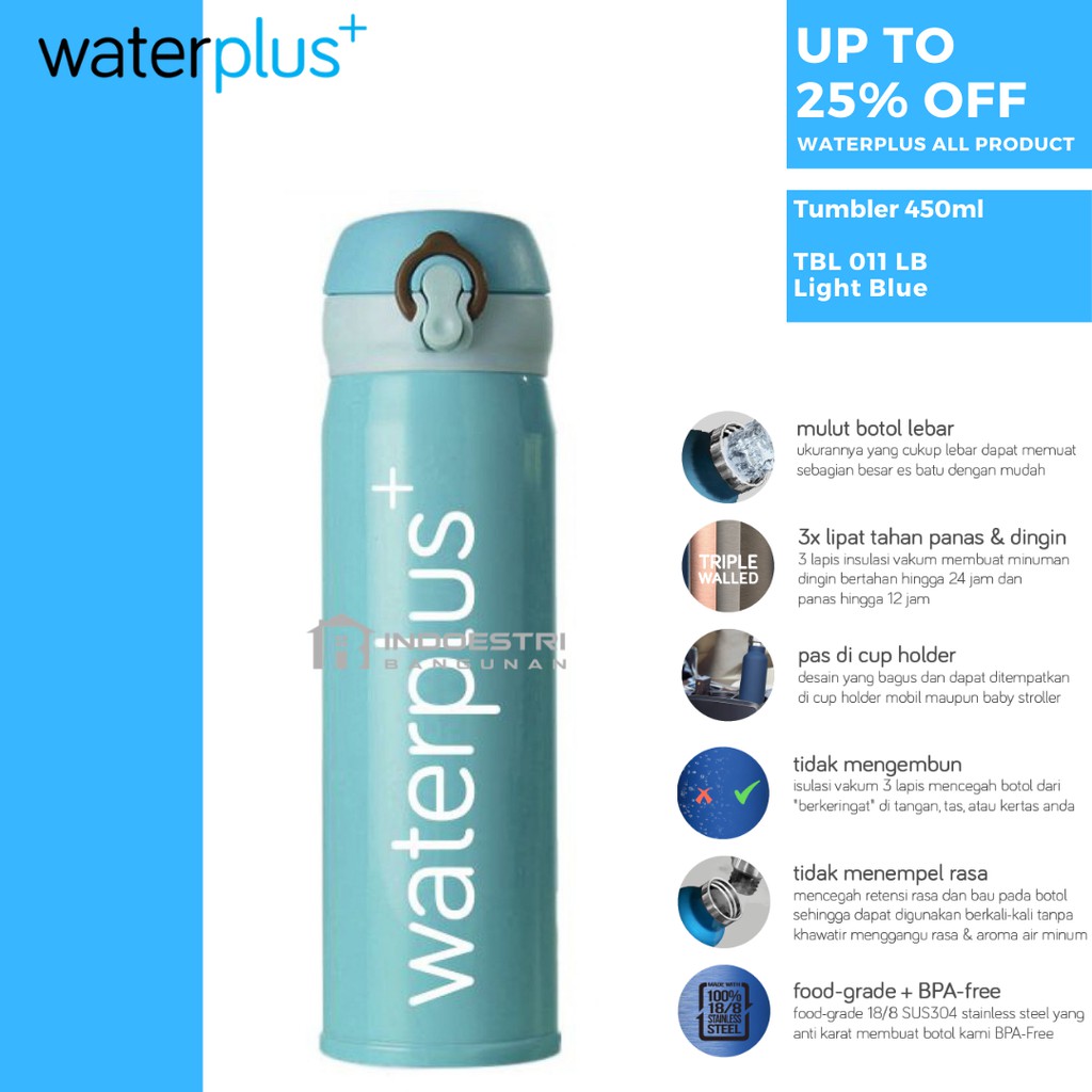 Jual Botol Minum Stainless Steel 304 / Waterplus TBL 011 LB (Food Grade) | Shopee Indonesia
