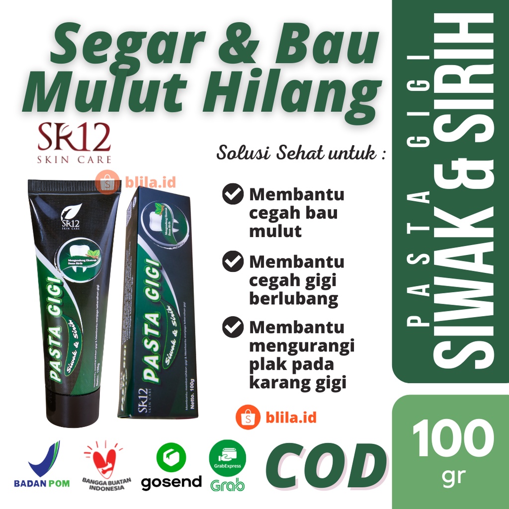 Jual Pasta Gigi Siwak SR12 Siwak & Sirih 100 gram Mengatasi Bau Mulut ...