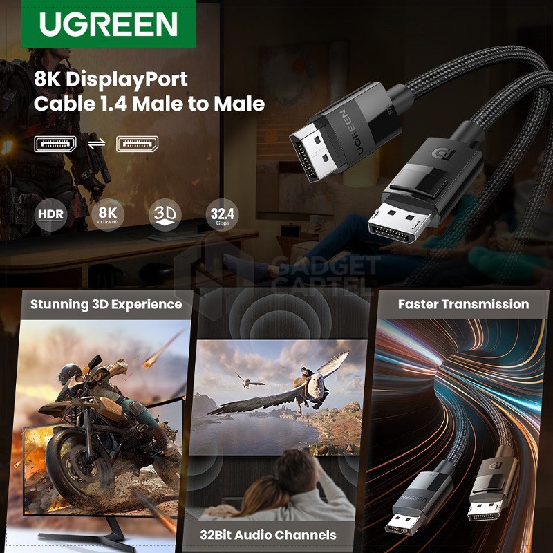 Jual GADGET CARTEL - UGREEN 80392 KABEL DISPLAYPORT DP MALE TO MALE 1.4 ...
