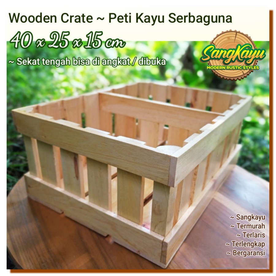 Jual SangKayu Peti Kayu Dekorasi Wooden Crate Serbaguna 40x25x15 cm ...