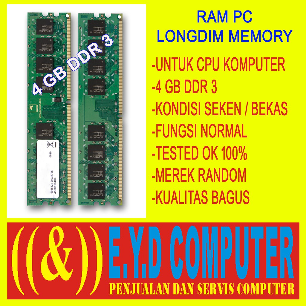 Jual RAM PC KOMPUTER 4 GB DDR 3 LONGDIM MEMORI 4GB DDR3 MEMORY UNTUK ...