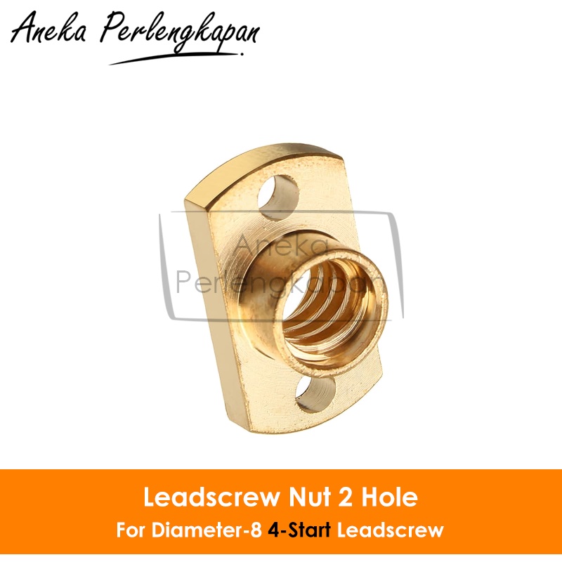 Jual Brass Leadscrew T8 Nut 2-Hole Mount Lead 8 Pitch 2mm Start 4 Dia ...