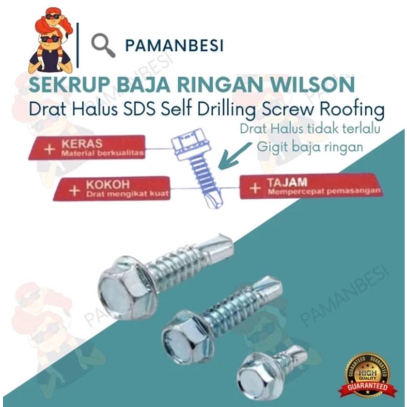 Jual Baut Baja Ringan Wilson 10x16 drat halus sekrup roofing screw sds ...