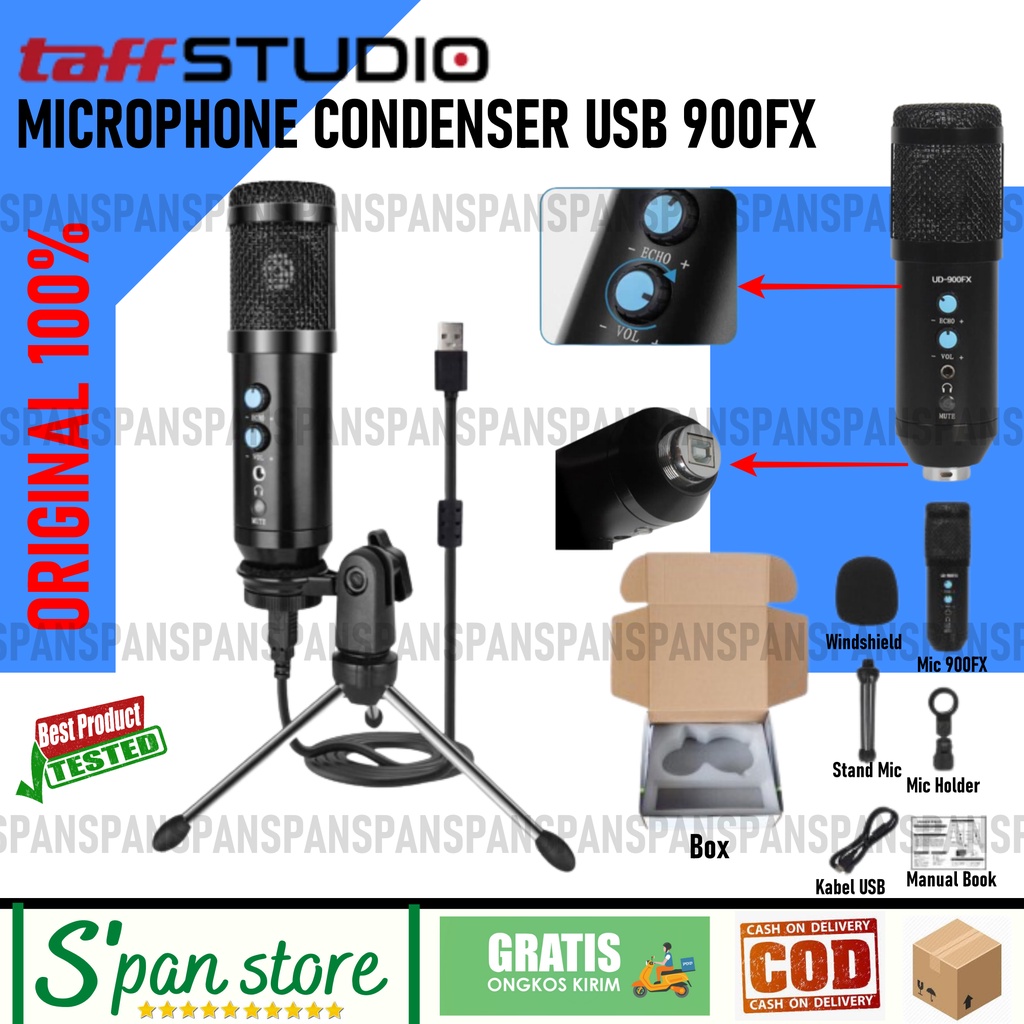 Jual Microphone USB Condenser 900FX Laptop PC Original Taffware - Hitam ...