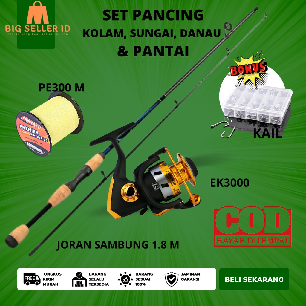Jual Paket Mancing Mania Joran Dan Reel Joran 180cm Rel EK3000 12 Ball ...