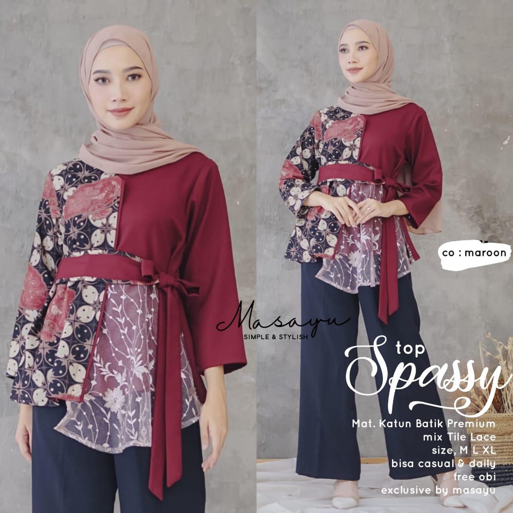 Jual [PREMIUM] Top Spassy Maroon Batik Ziggy Tali Atasan Batik Blus ...