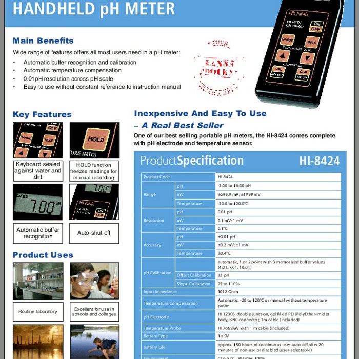 Jual Hanna HI 8424 portable PH/ORP Meter Hanna Instruments | Shopee Indonesia