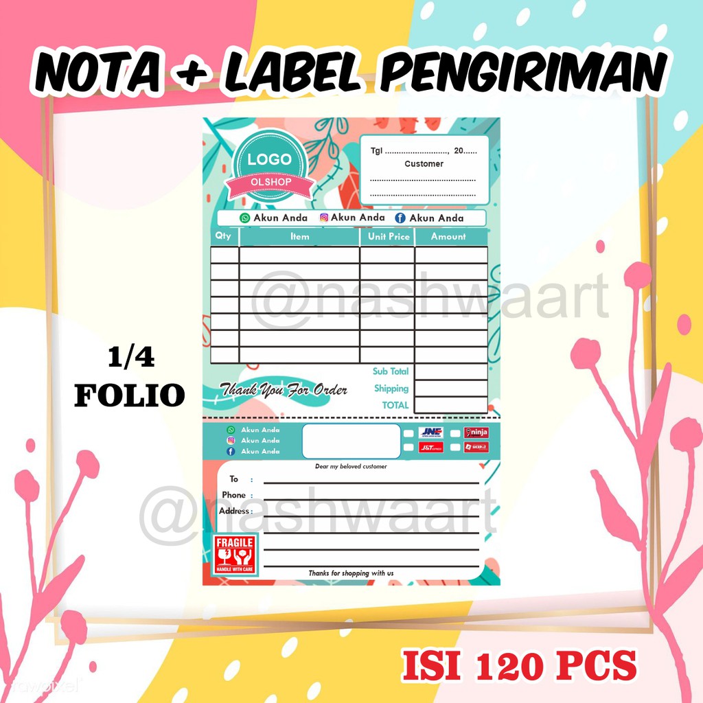 Jual NOTA TAGIHAN KARTU LABEL PENGIRIMAN OLSHOP ONLINE SHOP NOTA LABEL ...