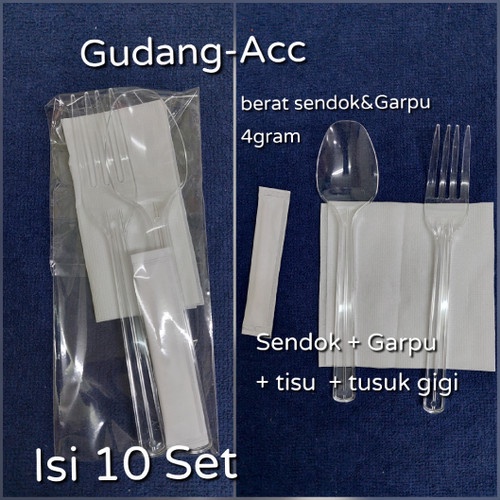 Jual Sendok Plastik 4in1 + Tissue / Sendok Plastik 4in1 Kemasan 10set / sendok garpu steril ...