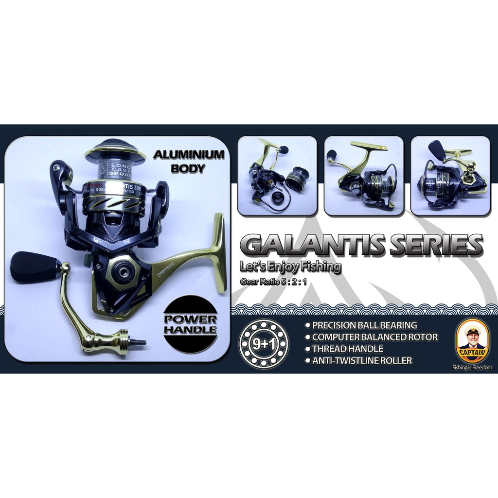 Jual Reel Pancing Captain Galantis Series 250, 300, 600, POWER HANDLE ...