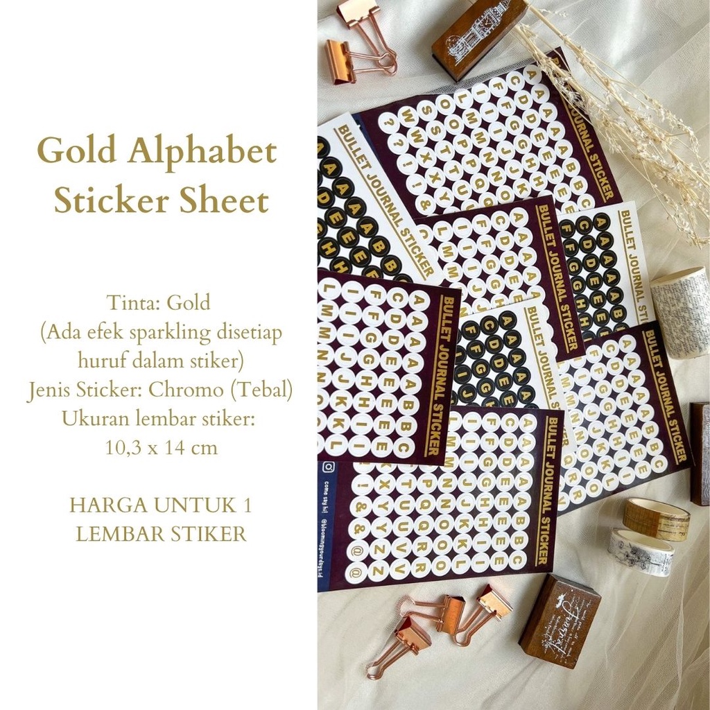Jual Bloomingyourdays Alphabet Sticker Gold stiker hitam putih emas ...