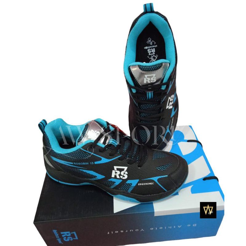 Jual Sepatu Badminton RS ROSOBIN 15 (Hitam/Biru) / Sepatu Bulutangkis ...
